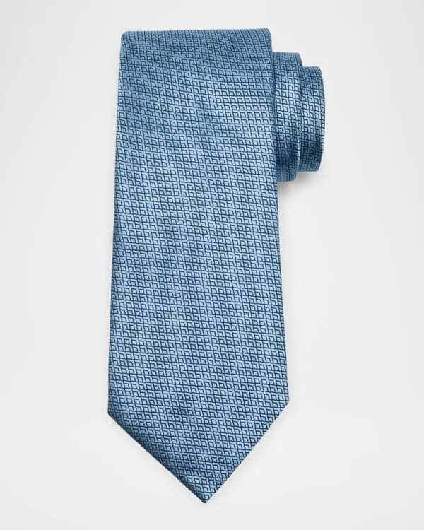 Zegna Diamond Woven Silk Neck Tie - Br Blu Sld