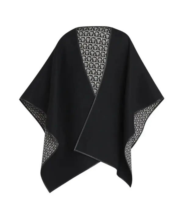 FERRAGAMO Gancini Wool & Leather Cape - Nero