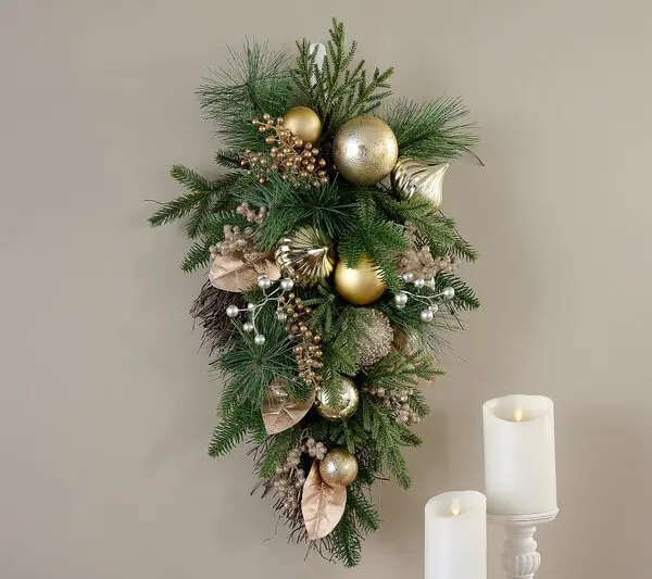 VALERIE PARR HILL 24' Ornament, Pine And Berry Teardrop Valerie
