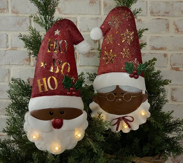 KRINGLE EXPRESS S/2 Metal Mr & Mrs Claus Stakes