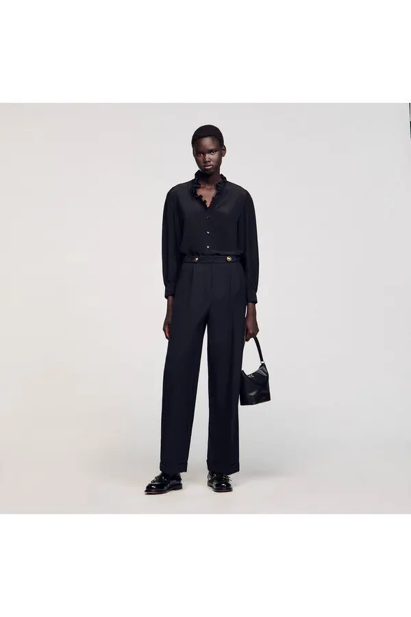 Sandro Flowy Silk Shirt - Black