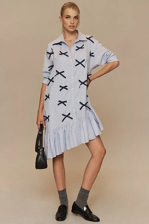 Maeve Long-Sleeve 3d Bows Asymmetrical Mini Dress In Blue - 72% Off |  Editorialist