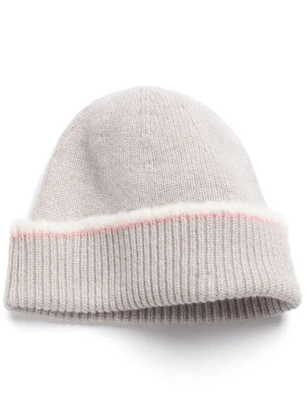 BARRIE Shearling-trim Cashmere Beanie - Neutrals