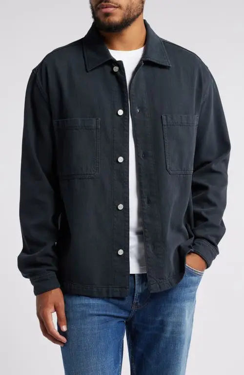 FRAME Textured Terry Double Pocket Overshirt - Navy