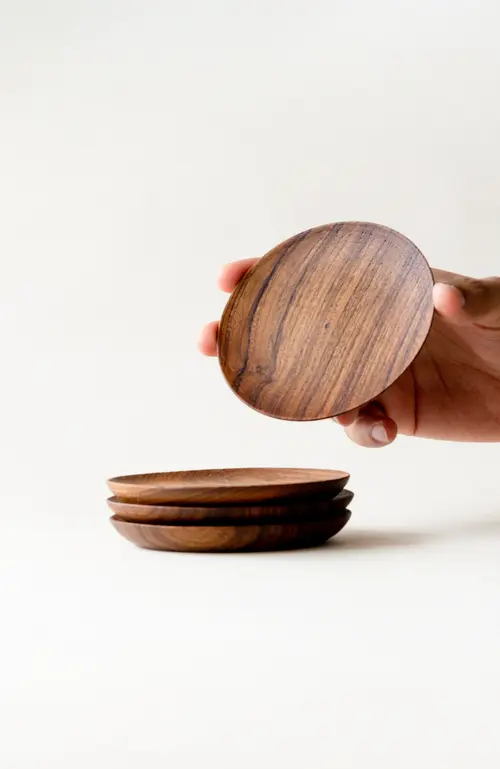 FLECK Teak Coasters Set Of 4