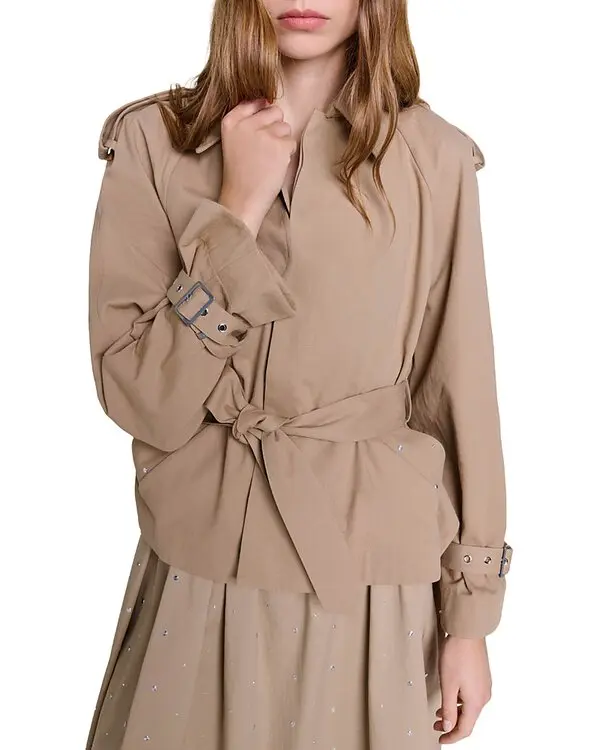 Maje Short Water Repellant Trench Jacket - Beige