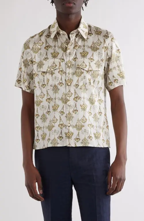Givenchy Military Slim Fit Short Sleeve Stretch Silk Button-up Shirt