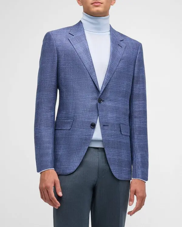Zegna Plaid Crossover Sport Coat - Blue Navy Check