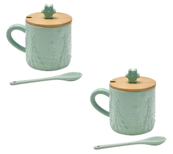 TEMP-TATIONS Special Edition Seasonal S/2 Mugs W/ Wood Lids