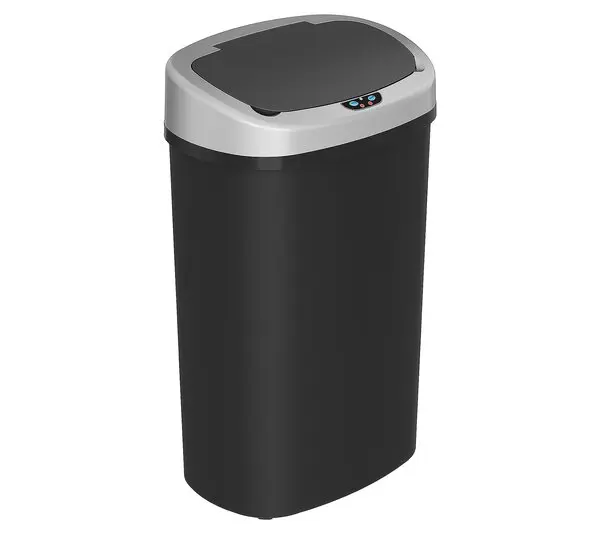 ITOUCHLESS 13 Gal Plastic Sensor Trash Can, Ova L, Black