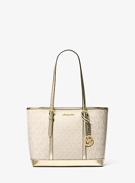Michael Kors Jet Set Travel Small Logo Top-zip Tote Bag - Gold