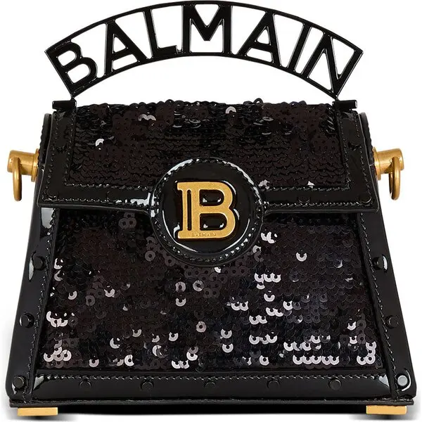 Balmain Small B-buzz Dynasty Sequin & Leather Top Handle Bag - 0pa Black