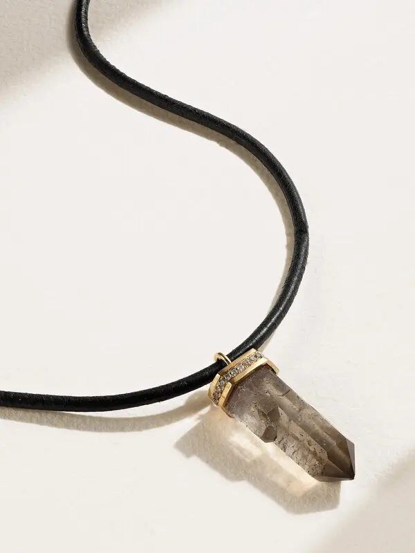 Jia Jia 14-karat Leather, Quartz And Diamond Necklace - Gold