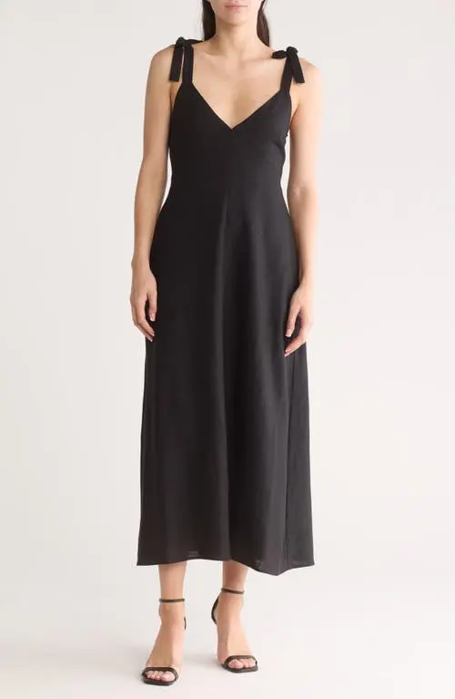 Wayf Tie Strap Linen Blend Tank Dress - Black | Editorialist