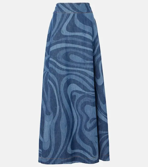 Emilio Pucci Marmo High-rise Denim Maxi Skirt
