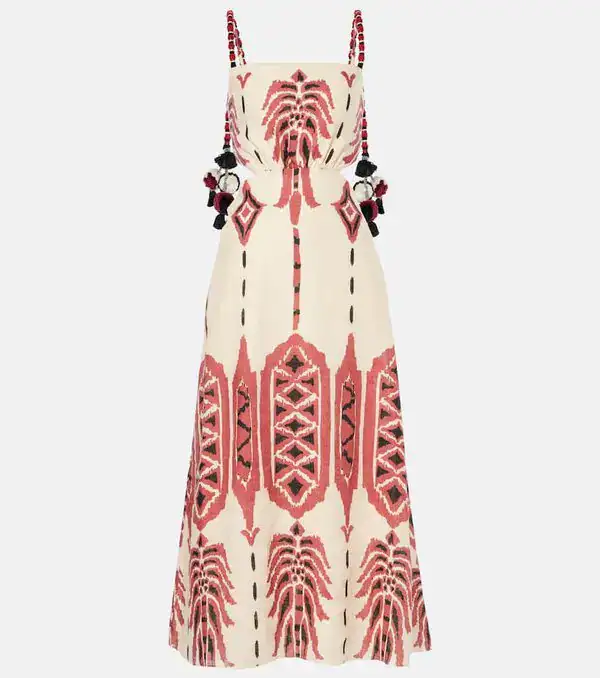 johanna ortiz linen midi dress Johanna Ortiz Printed Open-Back Linen Midi Dress - Red