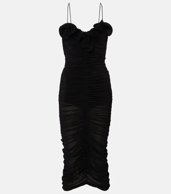 Magda Butrym Ruffled Ruched Jersey Midi Dress - Black