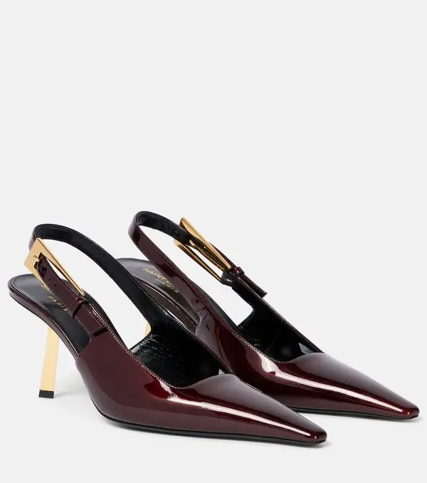Saint Laurent Lee 75 Patent Leather Slingback Pumps - Red