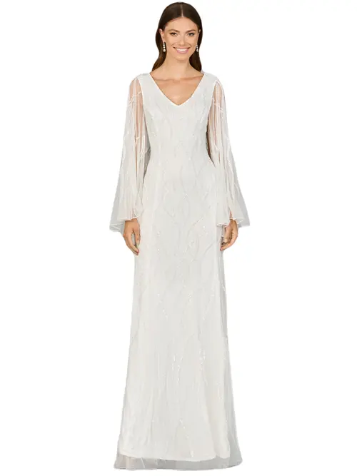 LARA NEW YORK Cape Sleeve Beaded Gown
