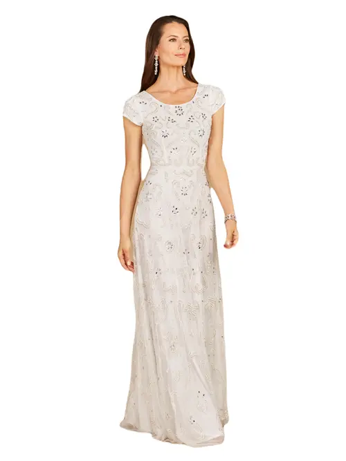 LARA NEW YORK Cap Sleeve Beaded Gown