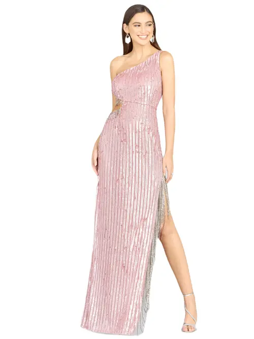 LARA NEW YORK Wendy Beaded Fringe Gown - Cashmere
