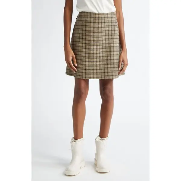 Moncler Houndstooth Plaid Wool-blend Miniskirt - Brown/white