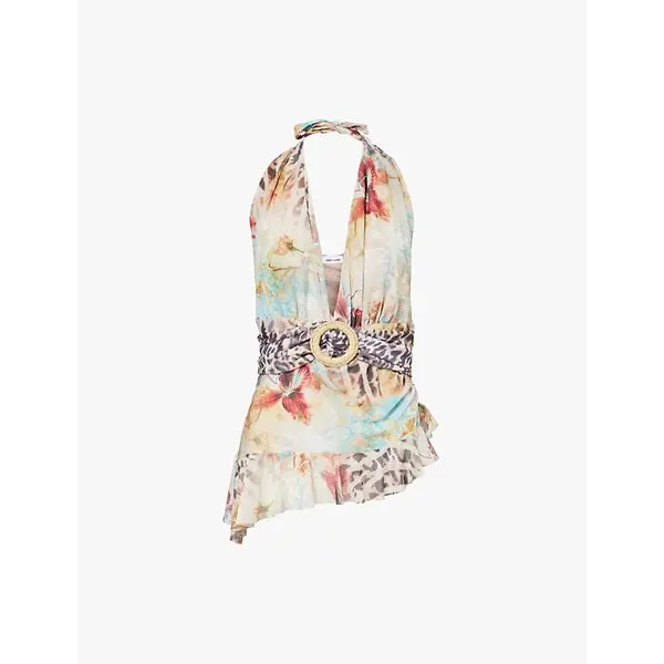Jaded London Floral-Print Halter-Neck Stretch-Woven Mini Dress - Leopard |  Editorialist