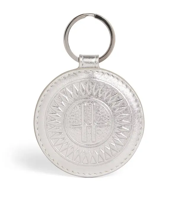 Harrods Leather Metallic Circle Keyring - Silver