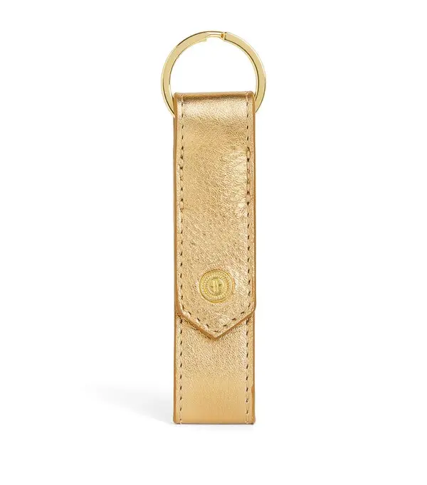 Harrods Leather Metallic Flat Keyring - Gold