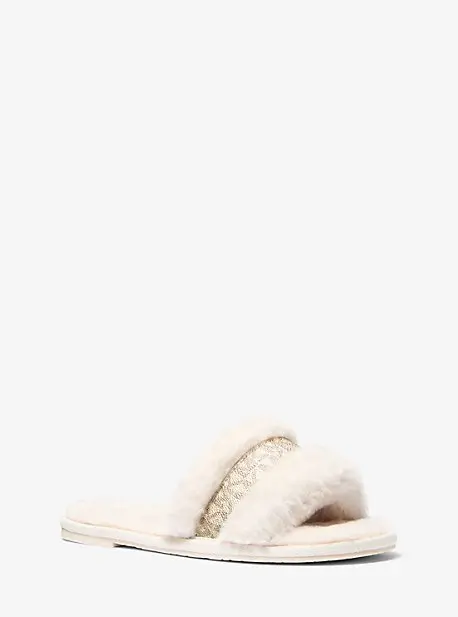 Michael Kors Alexis Faux Fur Signature Logo Slide Sandal - Natural