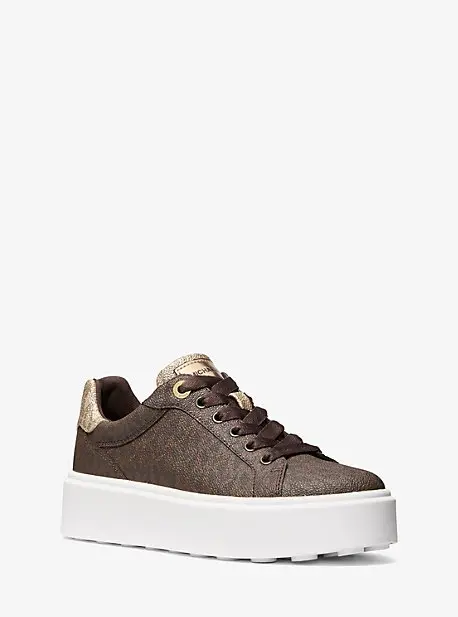 Michael Kors Romey Metallic Signature Logo Platform Sneakers - Brown