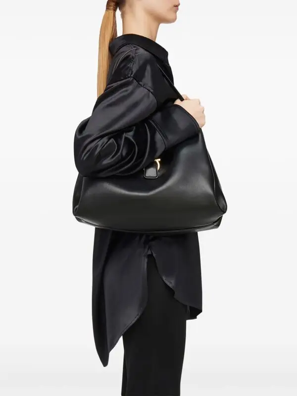 FERRAGAMO Medium Gancini Clasp Tote Bag - Black
