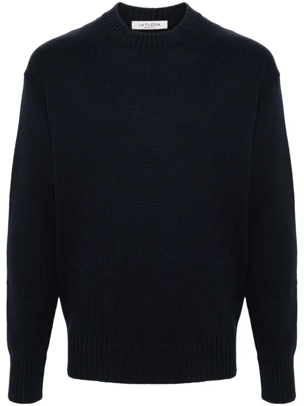 FILERIA Virgin Wool Crew Neck Sweater - Blue