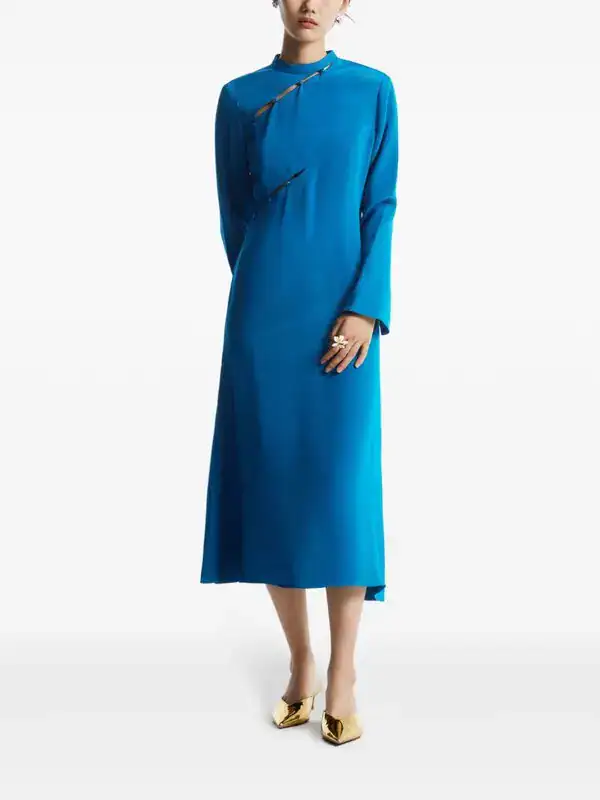 Shanghai Tang Cut-Out Silk Midi Dress In Blue - 50% Off | Editorialist