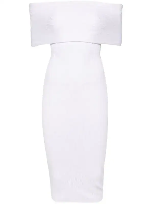 Mugler Off-Shoulder Midi Dress In White - 60% Off | Editorialist