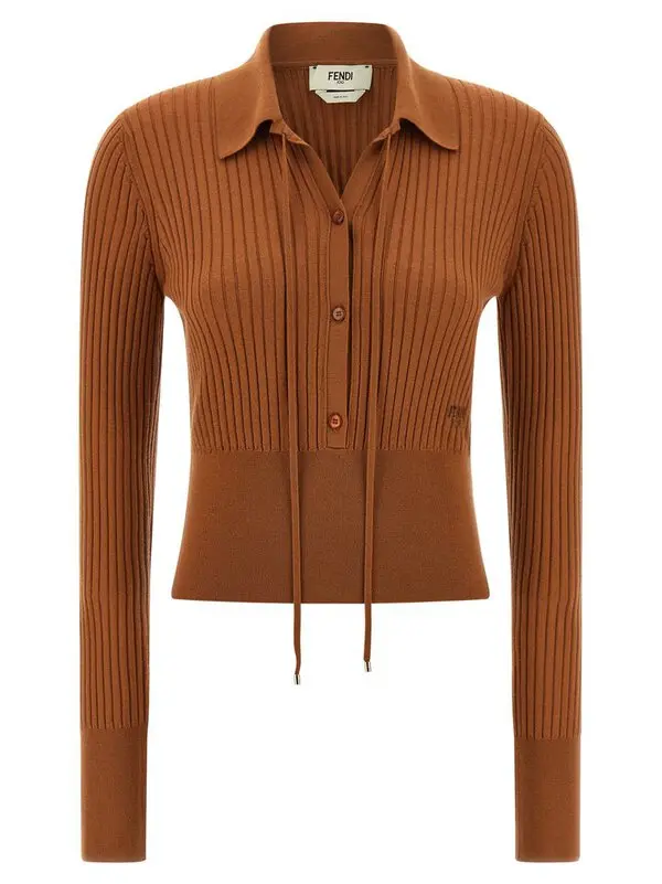 Fendi Ribbed Wool Knit Sweater - Brown