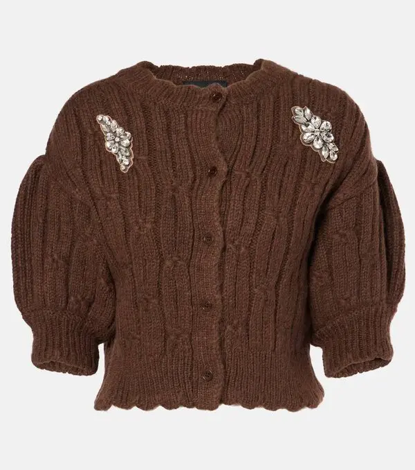 Simone Rocha Embellished Wool-blend Cardigan - Brown