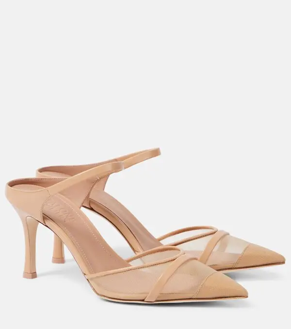 MALONE SOULIERS Uma 80 Leather-trimmed Mesh Mules