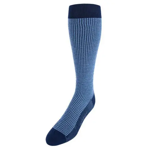 Trafalgar Charlie Houndstooth Merino Wool Over-the-calf Socks - Navy And Light Blue