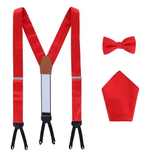 Trafalgar Sutton Silk Bow Tie, Braces, And Pocket Square Set - Red
