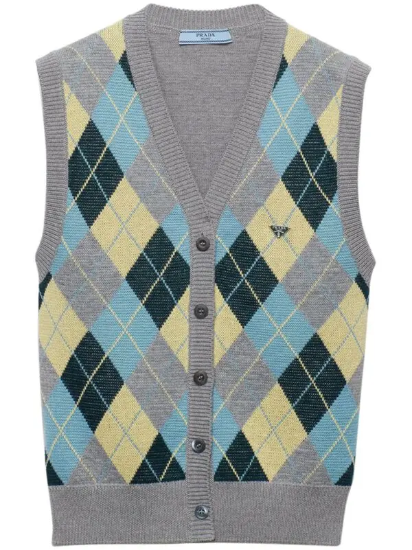 Prada Argyle-Intarsia Wool Vest In Grey - 33% Off | Editorialist