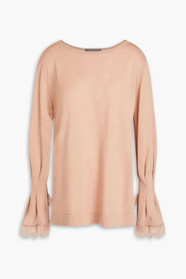 Alberta Ferretti Lace-trimmed Wool Sweater - Blush