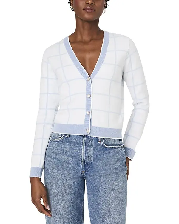 French Connection Check Cardigan - Summer White/sky Blue