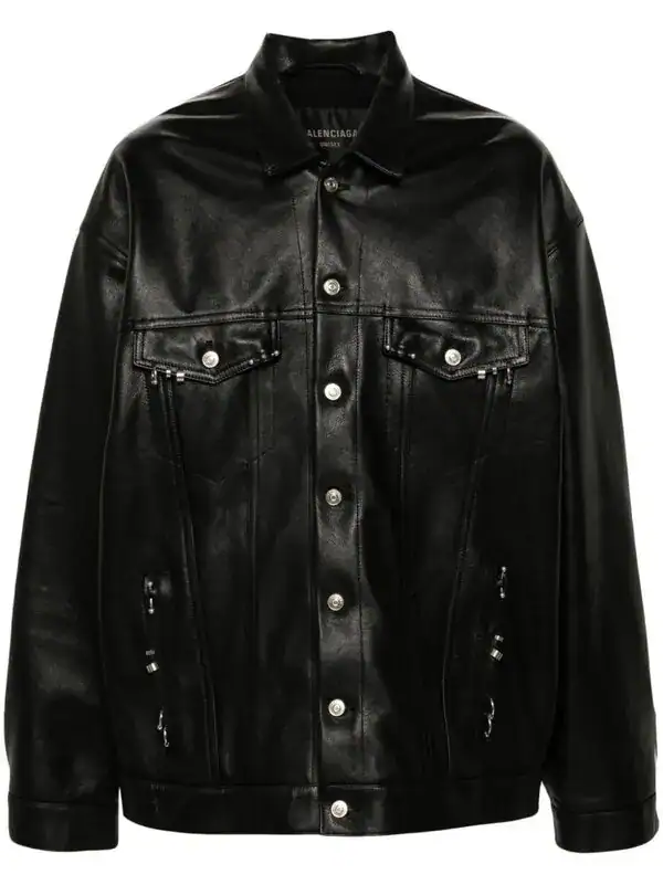Balenciaga Pierced Leather Jacket - Black | Editorialist