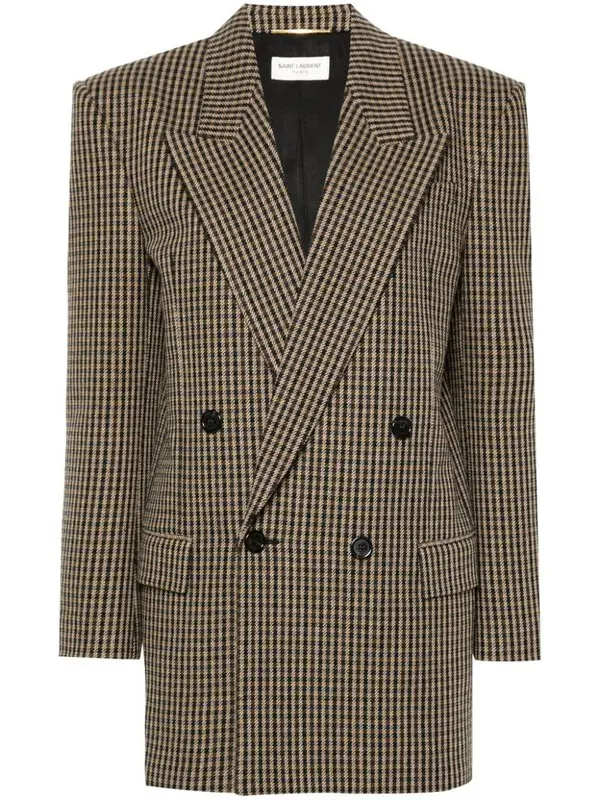 Saint Laurent Checked Wool-blend Blazer - Neutrals
