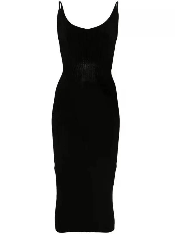 MUGLER Sleeveless Knitted Midi Dress - Black