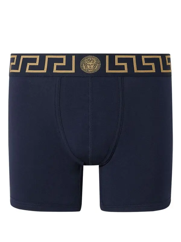Versace Greca Border Long Boxers - Blue