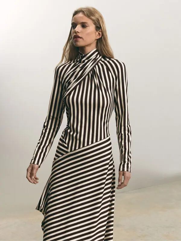 REISS Cat Striped Jersey Asymmetric Midi Dress