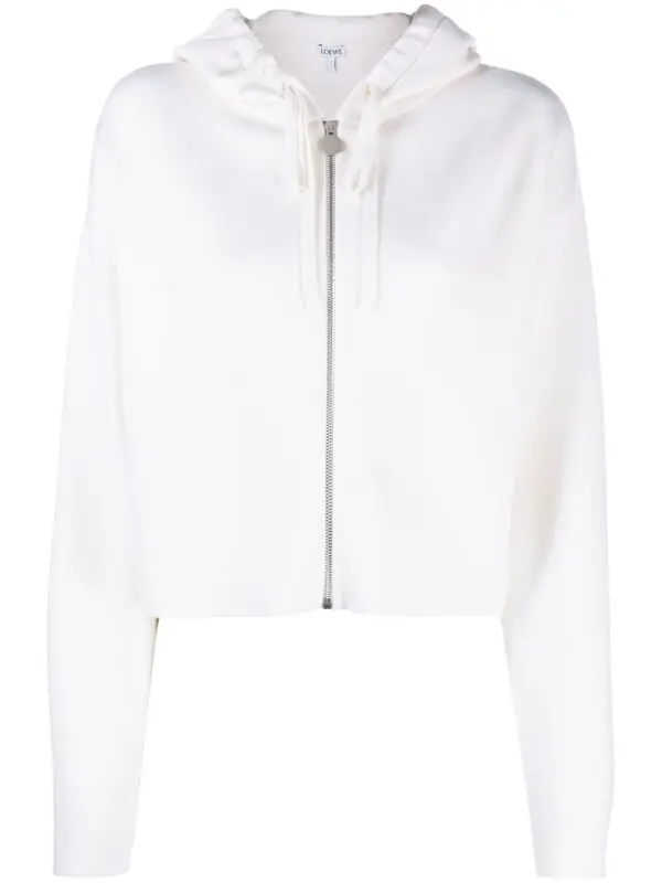 Loewe Knitted Zip-up Hoodie - White