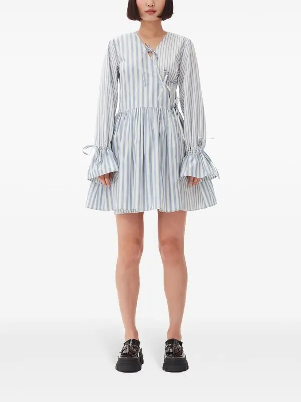 GANNI Stripe-print Mini Wrap Dress